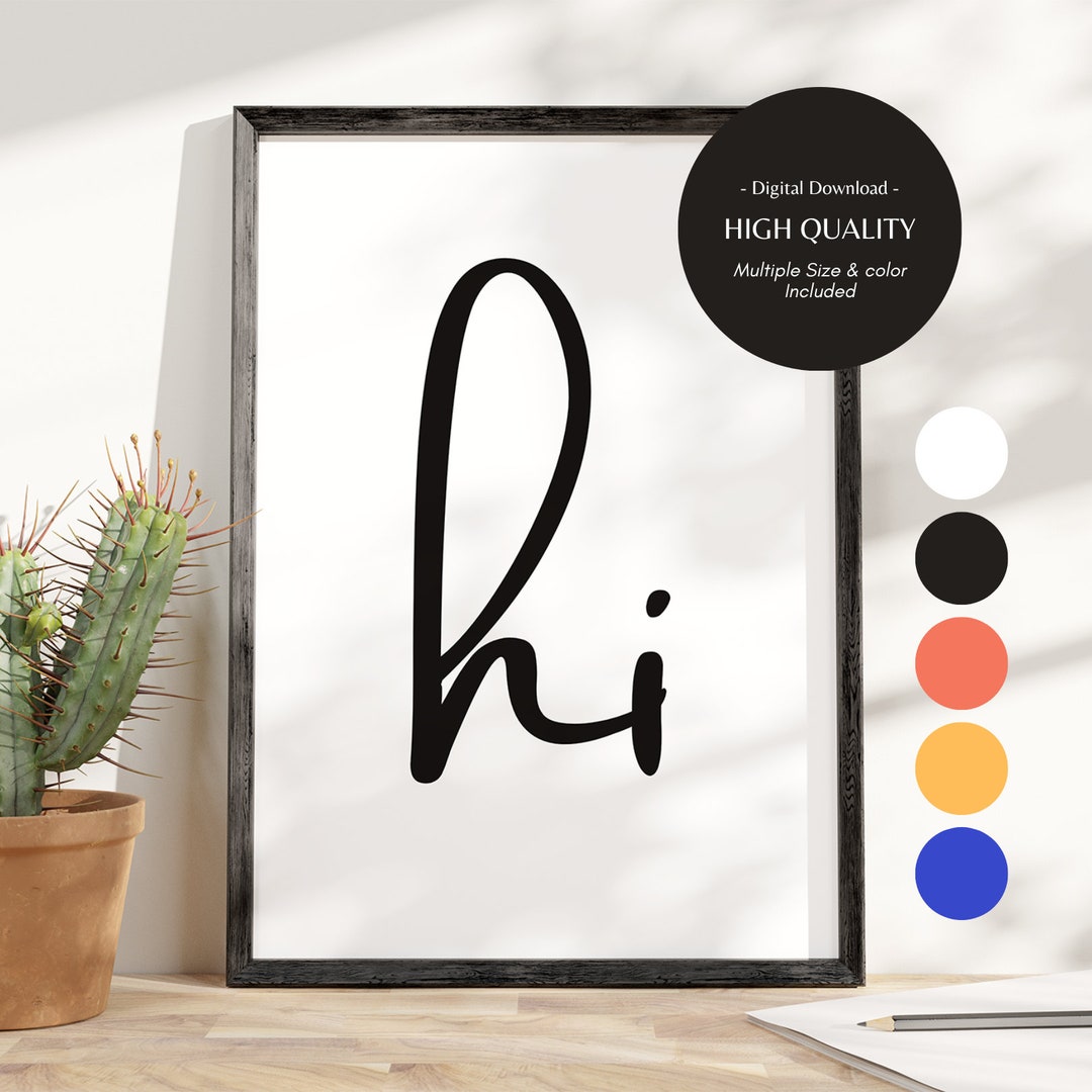 Hi, Printable Wall Art, Scandi Style Decor, Blue, Entryway Decoration ...