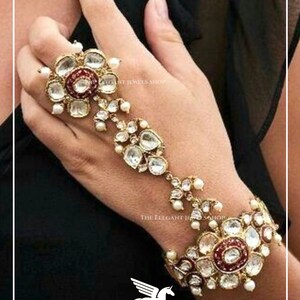 Silver Moissanite Polki Hath Phool, 925 Sterling Silver Hand Harness ...