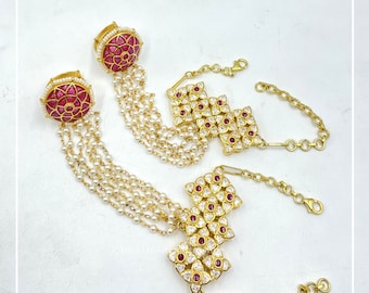 Silver Moissanite Polki Hath Phool, 925 Sterling Silver Hand Harness Jewelry, Pearl Indian ...