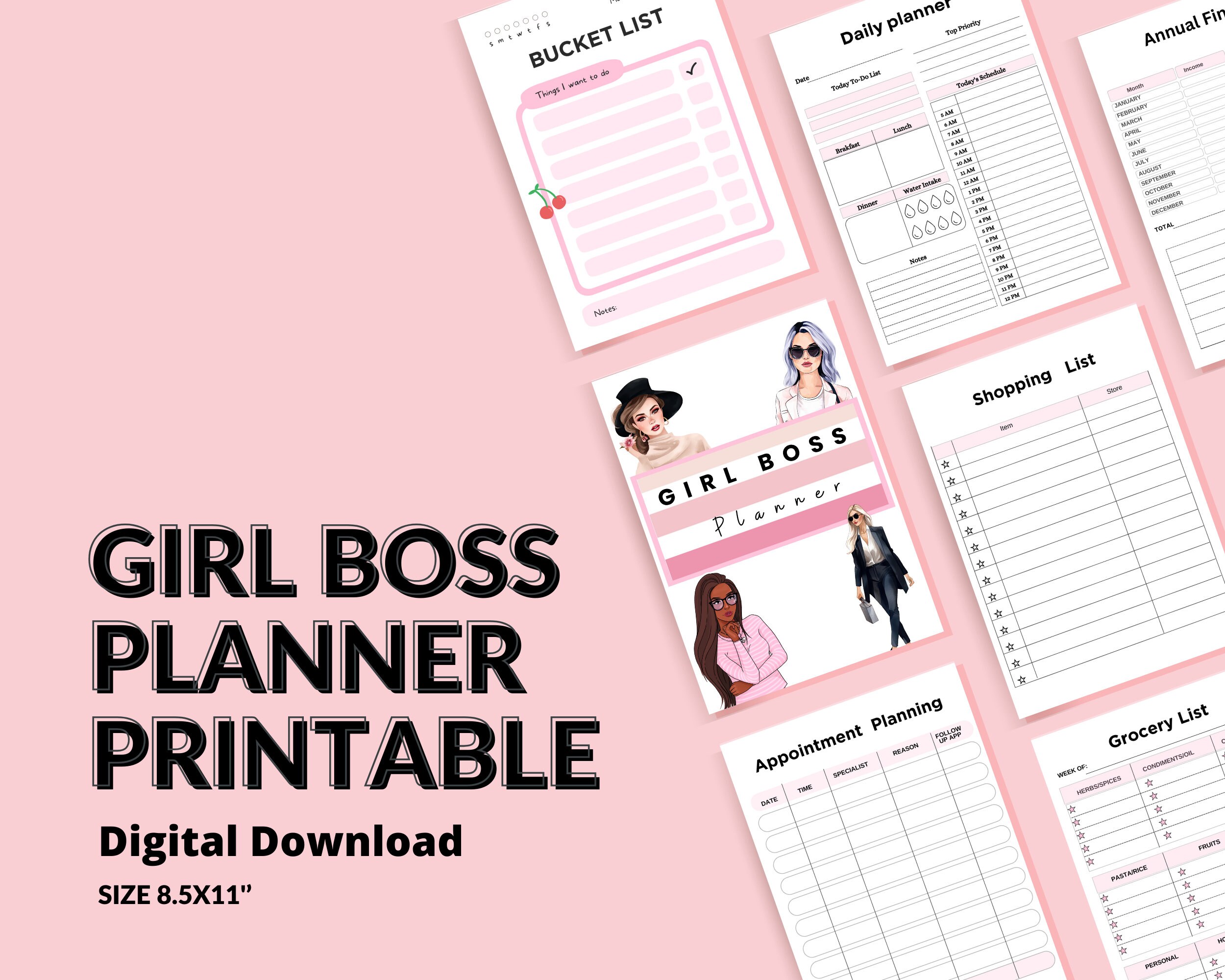Girl Boss Planner Printable 2025 Boss Babe Planner, Luxury Digital Girl ...