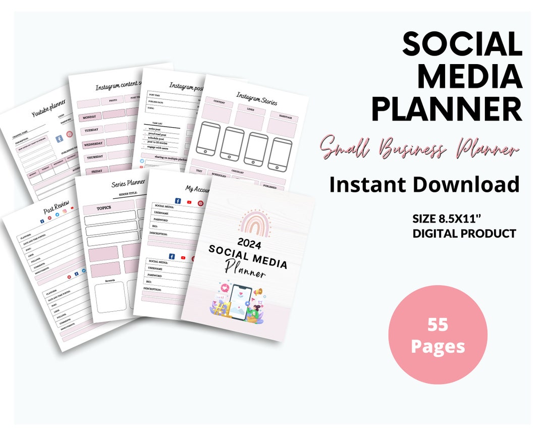 Printable Social Media Planner 2024 Instagram Pinterest - Etsy