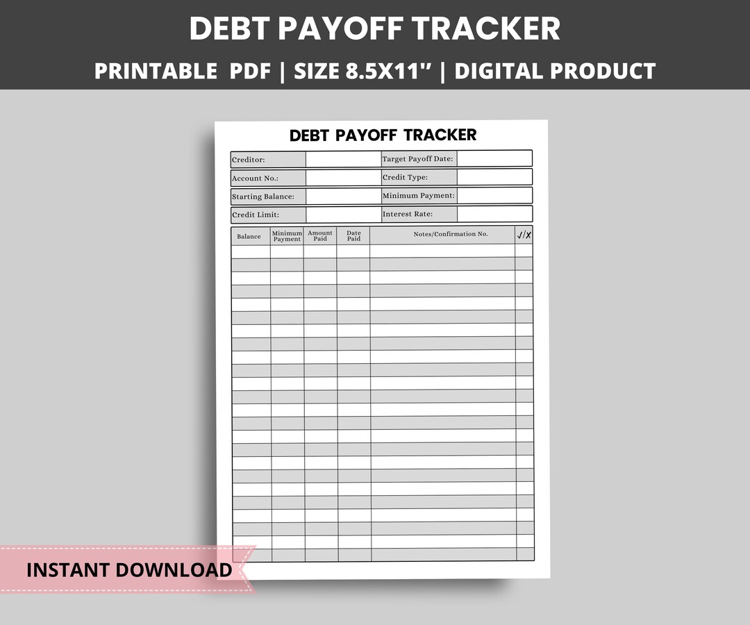 Debt Payoff Tracker Printable, Minimalist Debt Payment Inserts, Debt ...