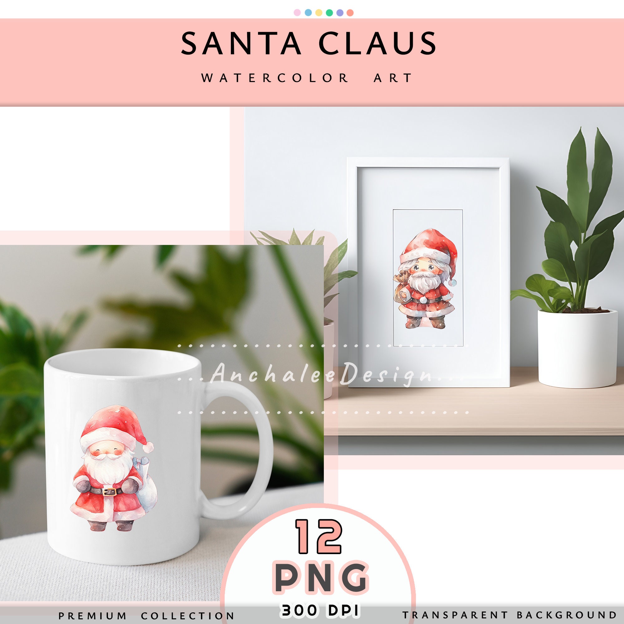 Santa Claus Watercolor Clipart, Christmas Clipart, Card Making, Cute ...