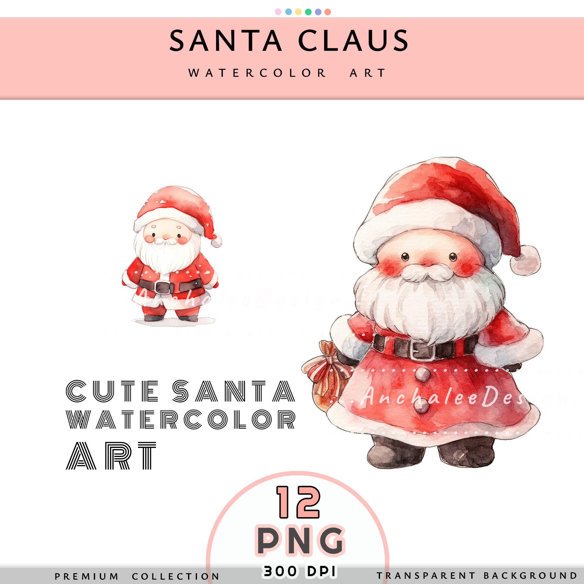 Santa Claus Watercolor Clipart, Christmas Clipart, Card Making, Cute ...