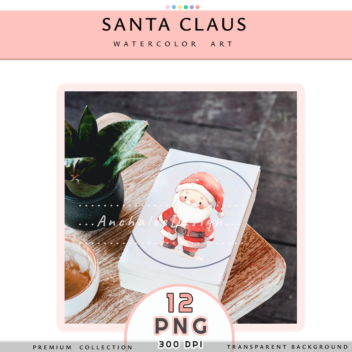 Santa Claus Watercolor Clipart, Christmas Clipart, Card Making, Cute ...