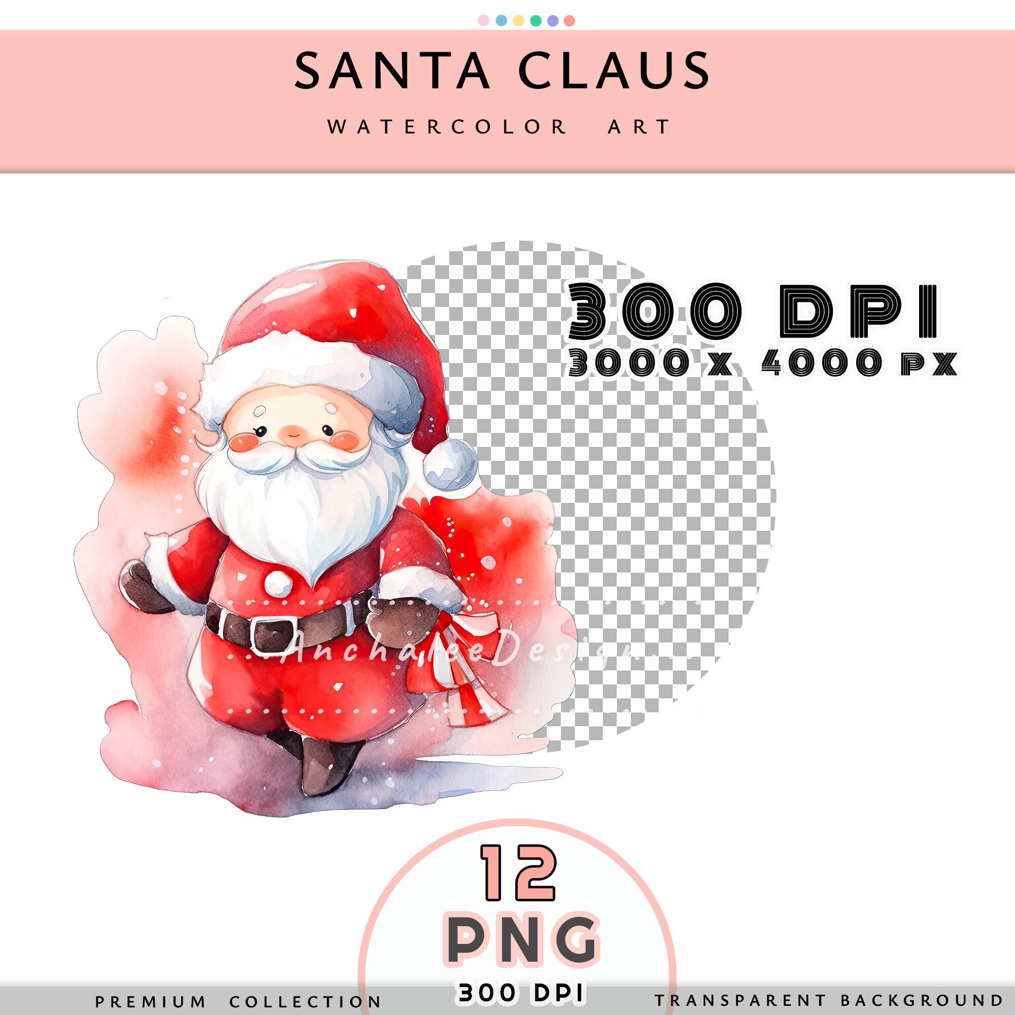 Santa Claus Watercolor Clipart, Christmas Clipart, Card Making, Cute ...