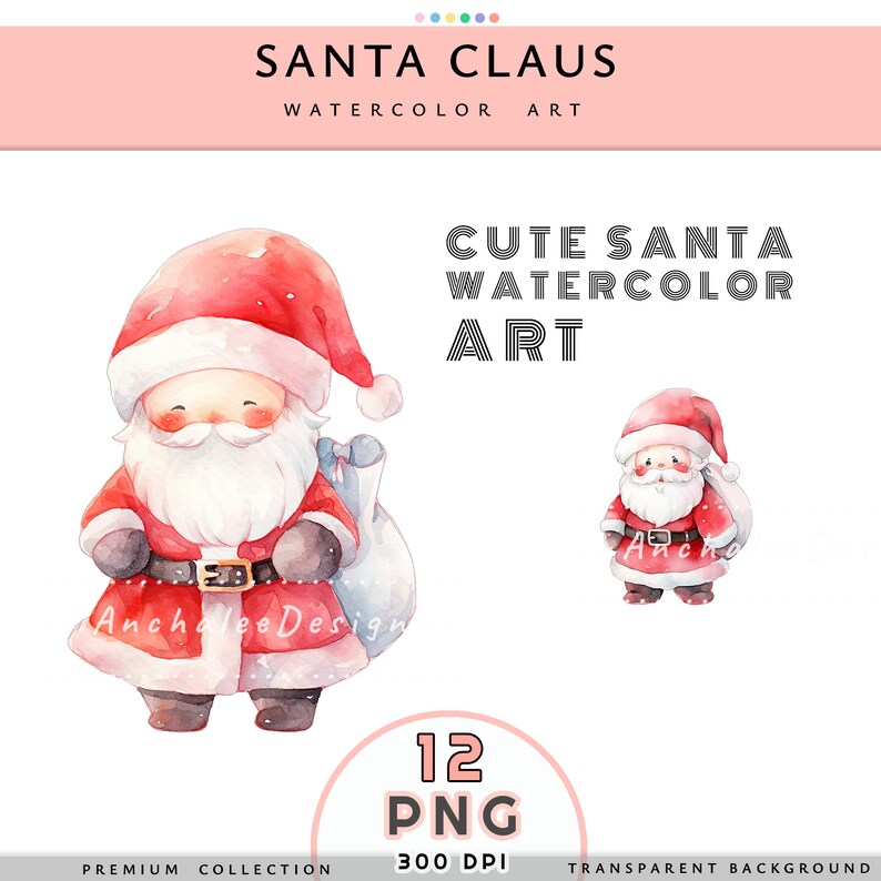 Santa Claus Watercolor Clipart, Christmas Clipart, Card Making, Cute ...