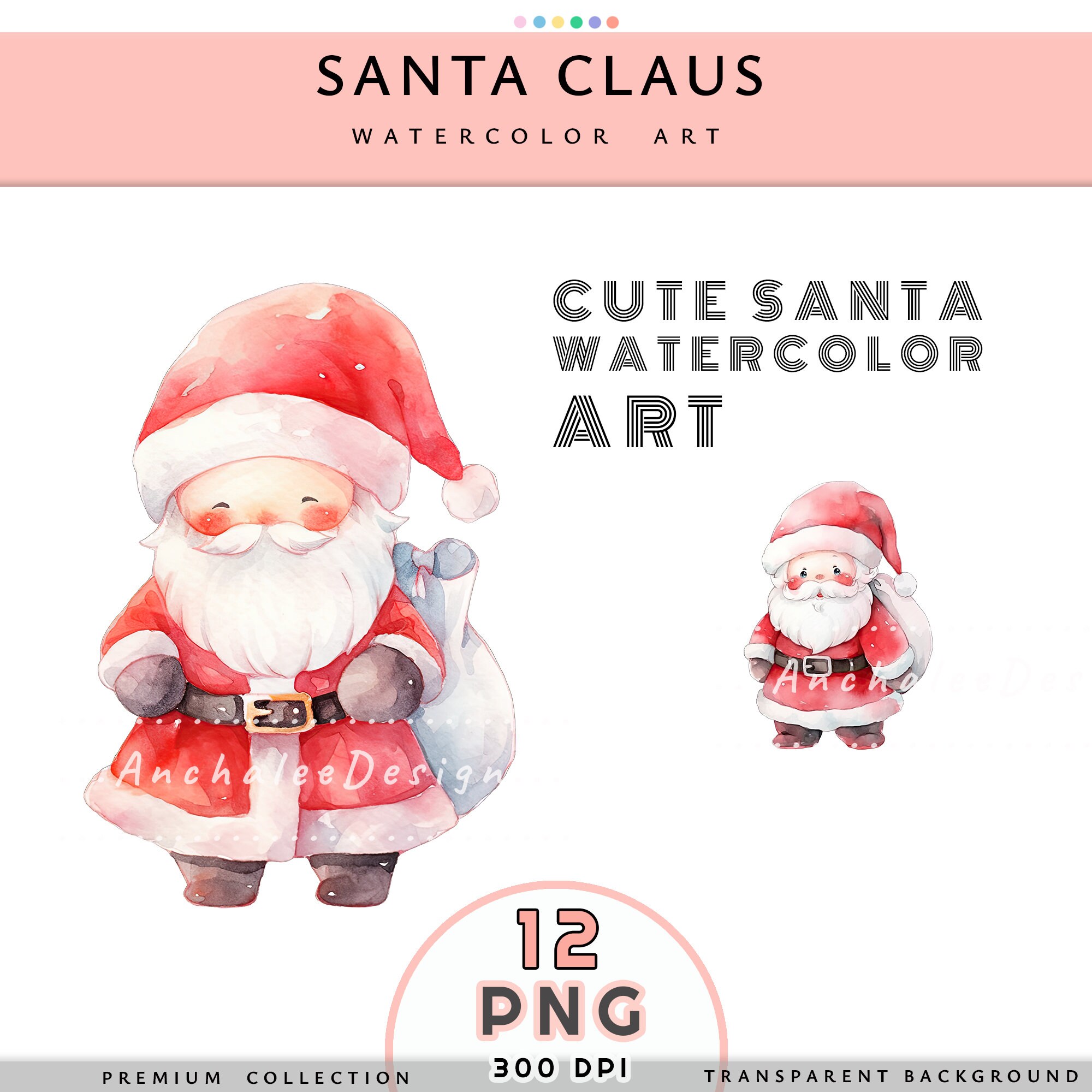 Santa Claus Watercolor Clipart, Christmas Clipart, Card Making, Cute ...