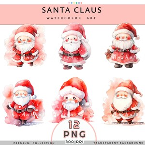 Santa Claus Watercolor Clipart, Christmas Clipart, Card Making, Cute ...