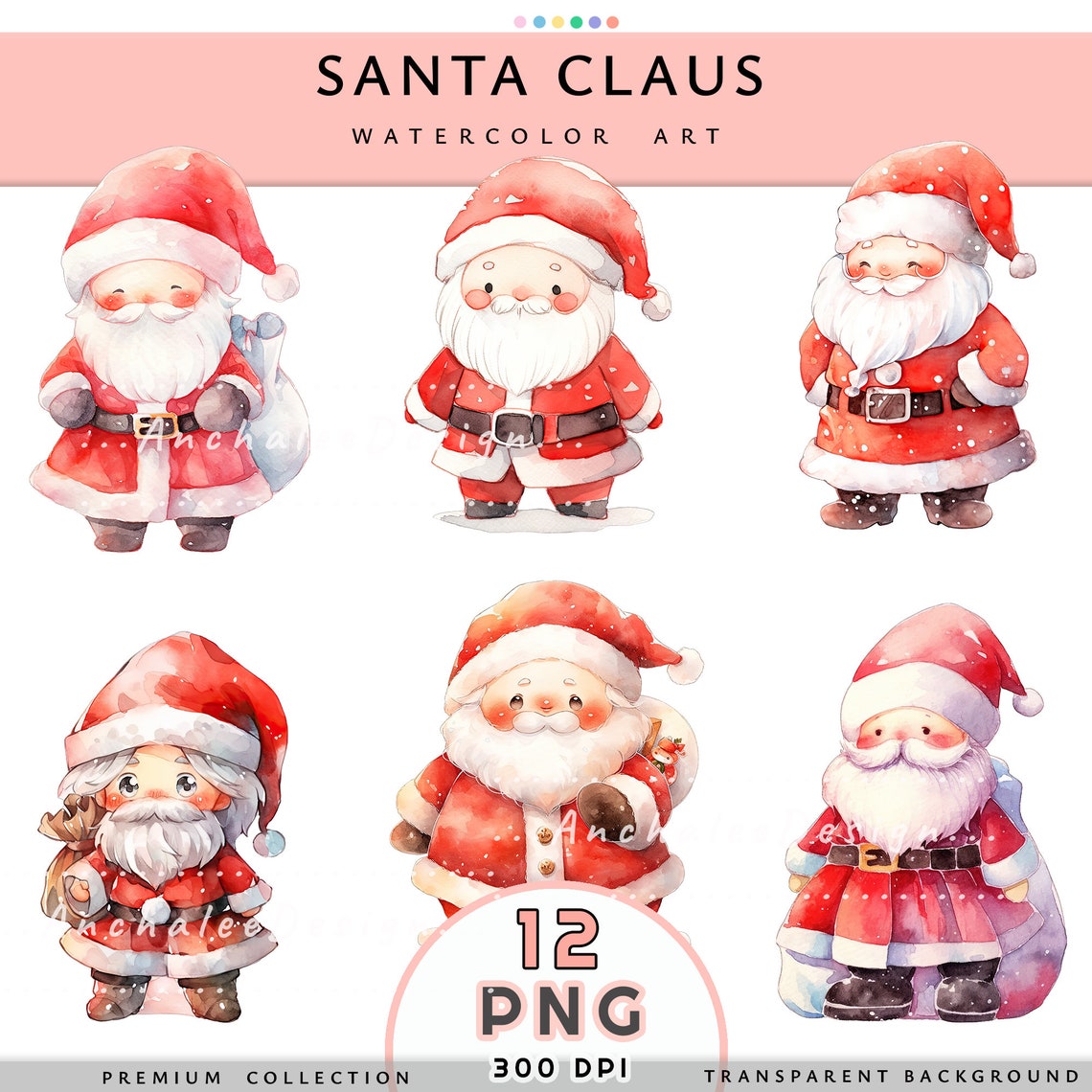 Santa Claus Watercolor Clipart, Christmas Clipart, Card Making, Cute ...