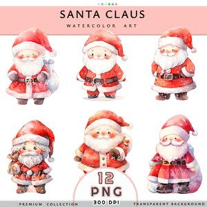Santa Claus Watercolor Clipart, Christmas Clipart, Card Making, Cute ...