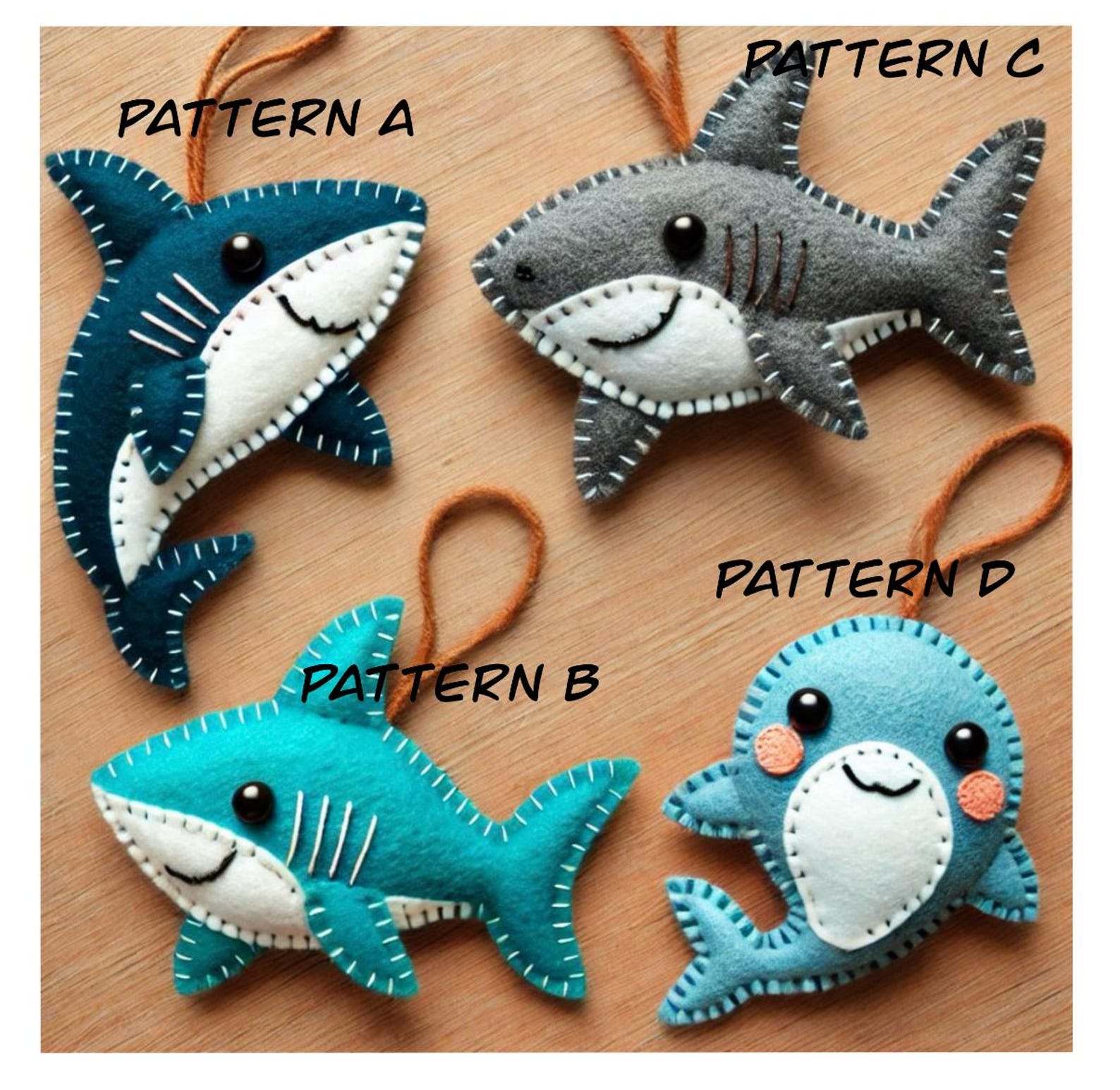 Felt Sharks PDF Pattern, Felt Ocean Animals Sewing PDF, Hand Sewing ...
