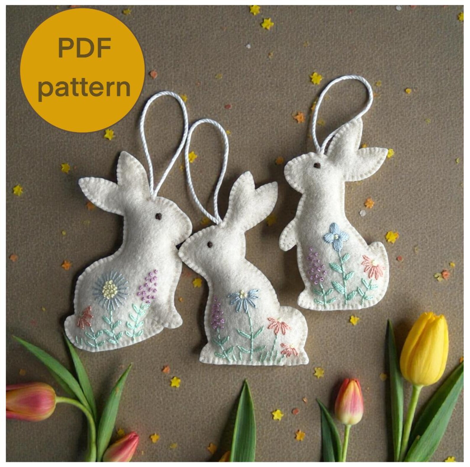 Set of 3 Felt Easter Bunny PDF Pattern, Handsewn Wool Felt Spring ...