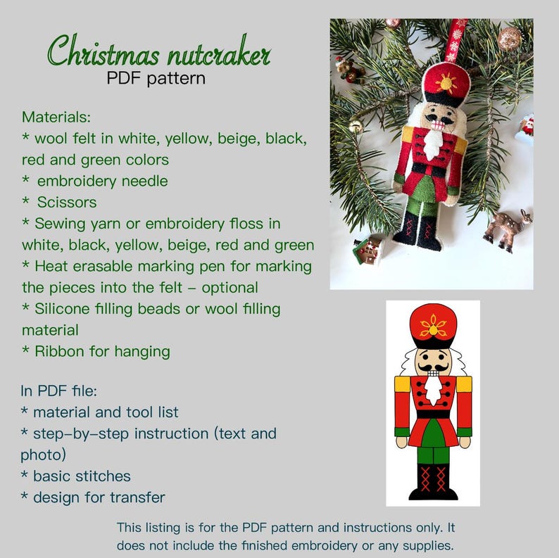 Felt Christmas Nutcraker PDF Pattern, Xmas Felt Tree Decoration, Hand ...