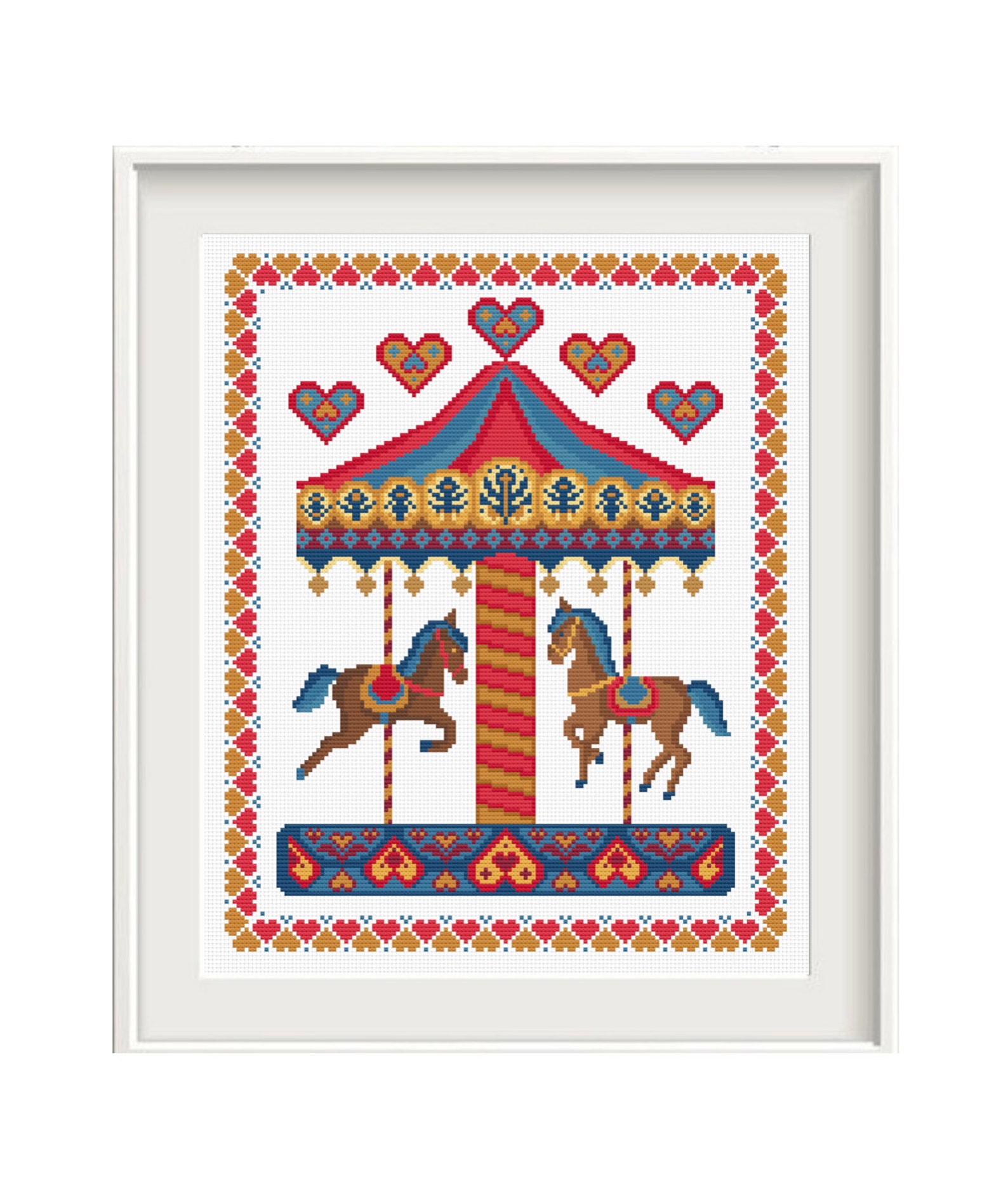 Carousel Cross Stitch Pattern, Christmas Winter Counted Cross Stitch ...