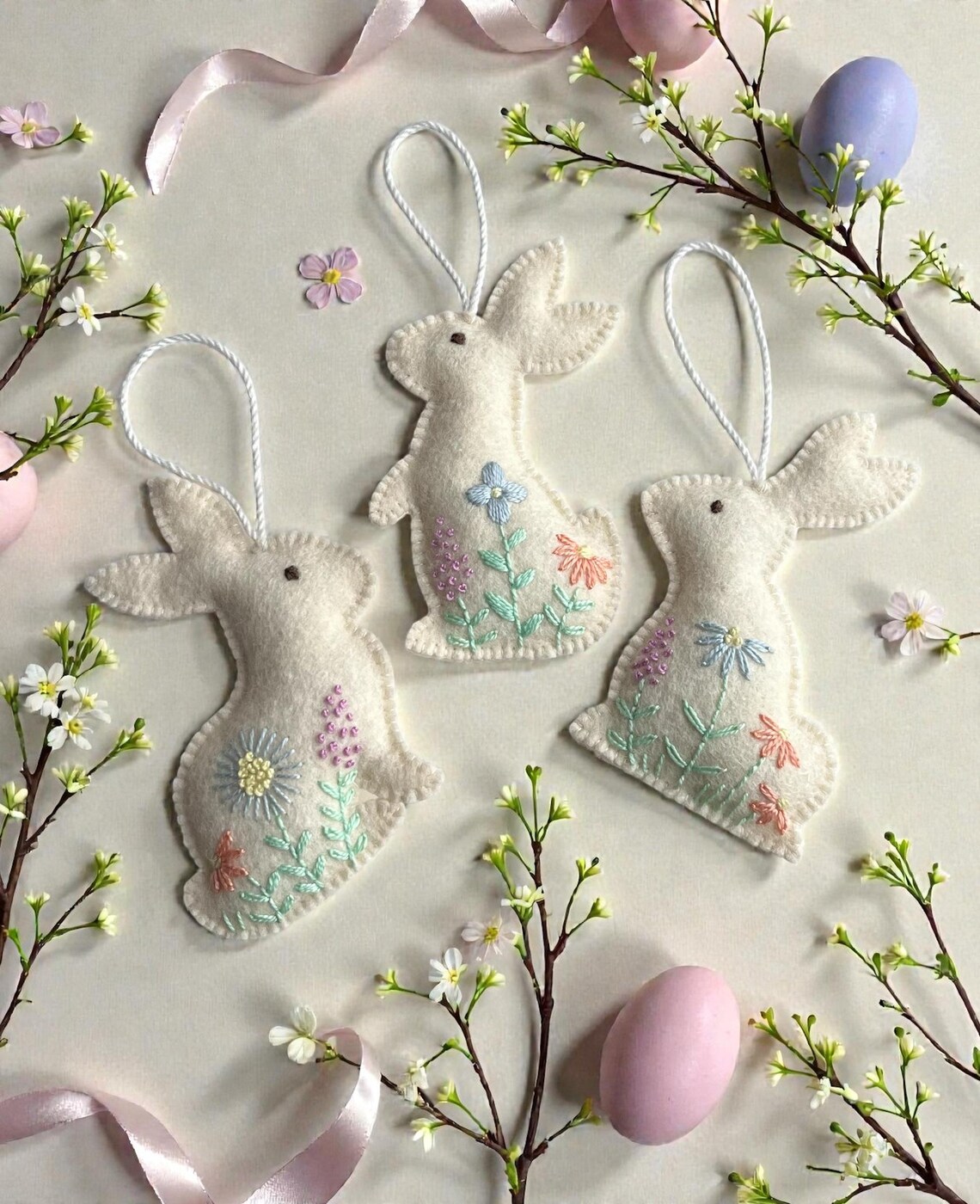 Set of 3 Felt Easter Bunny PDF Pattern, Handsewn Wool Felt Spring ...