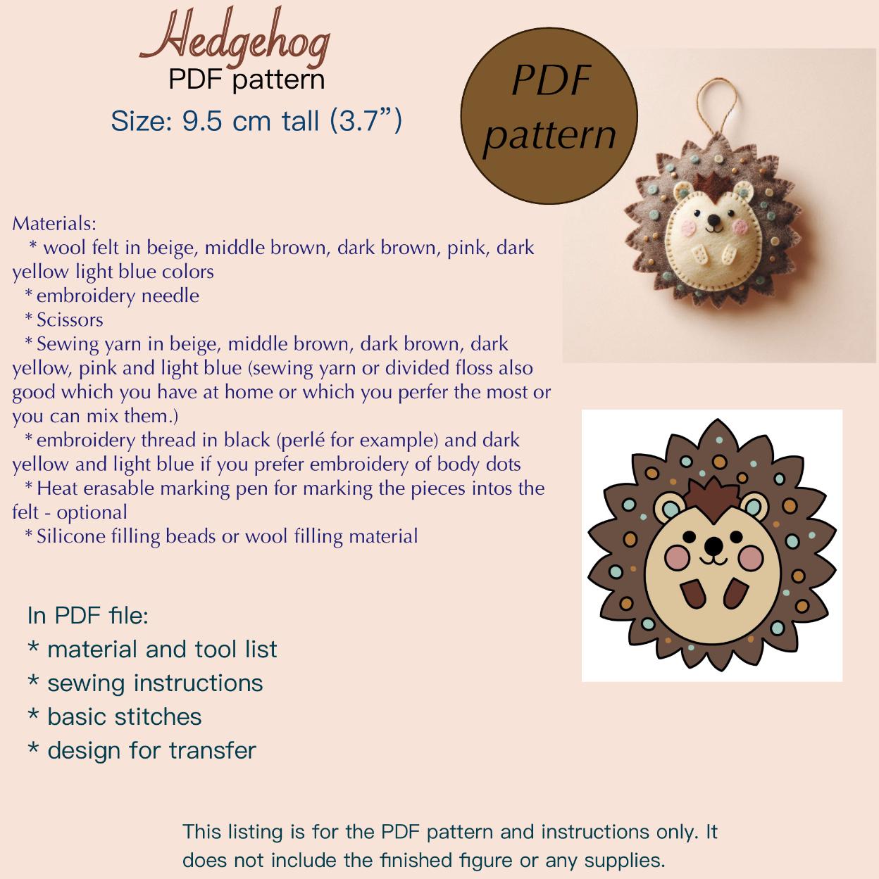 Felt Hedgehog PDF Pattern, Felted Woodland Animal Ornament, DIY ...