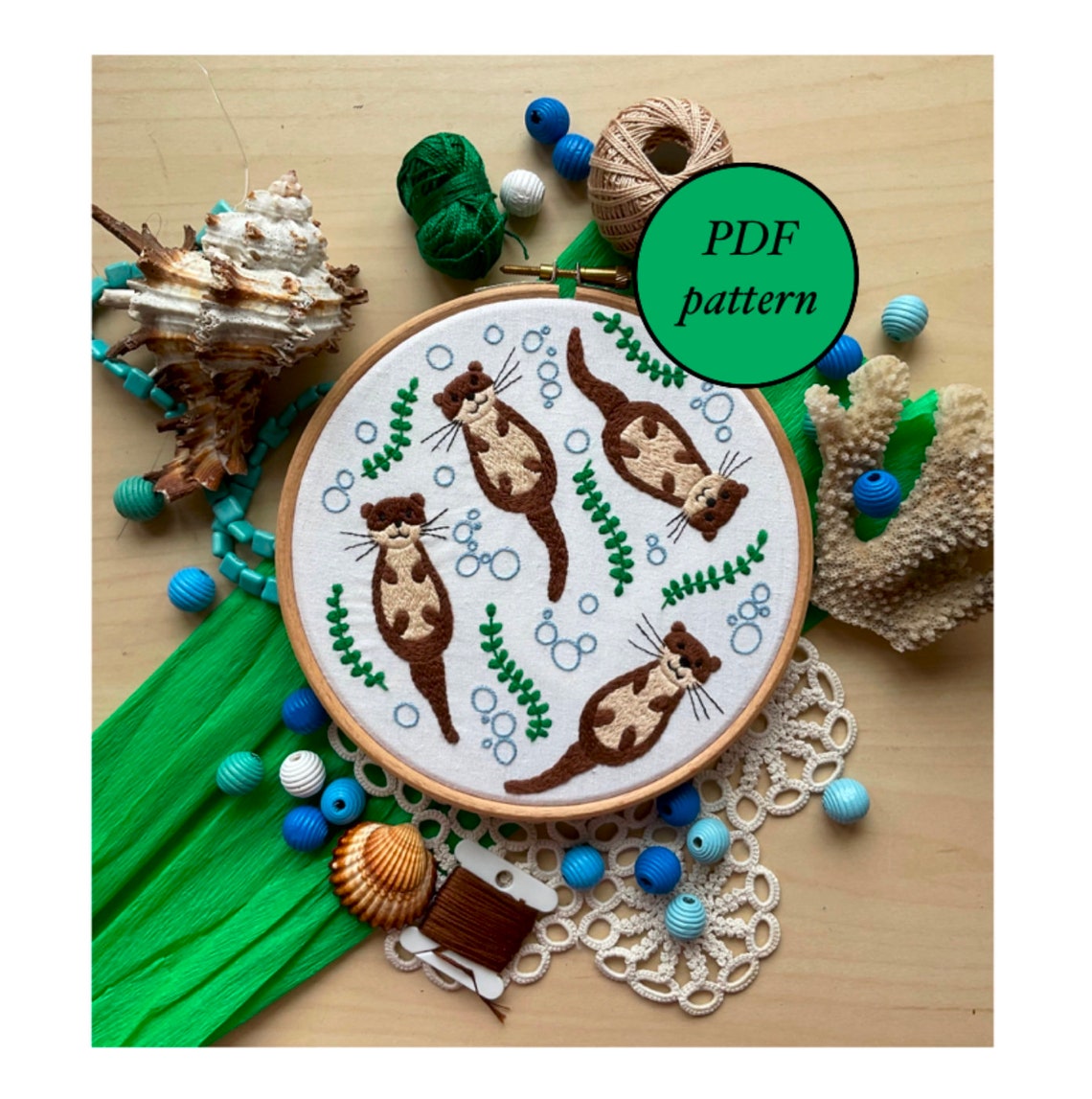 Cute Otter Embroidery Pattern, Animal Embroidery Pattern, Thread ...