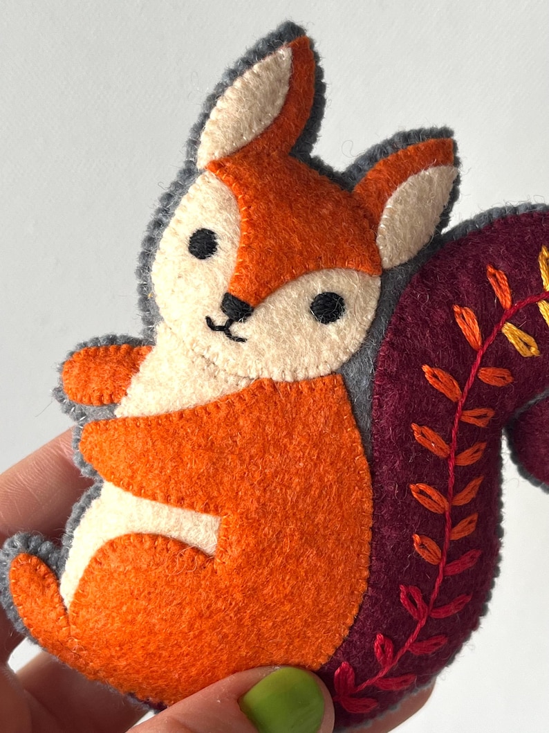 Felt Squirrel PDF Sewing Pattern, Forest Animal Hand Sewing Tutorial, Embroidered Squirrel, Felt ...