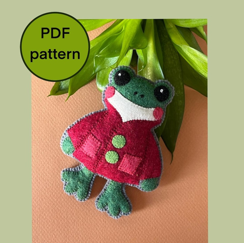 Felt Frog Wearing Coat PDF Pattern, Cute Toad Ornament, DIY Frog Sewing ...