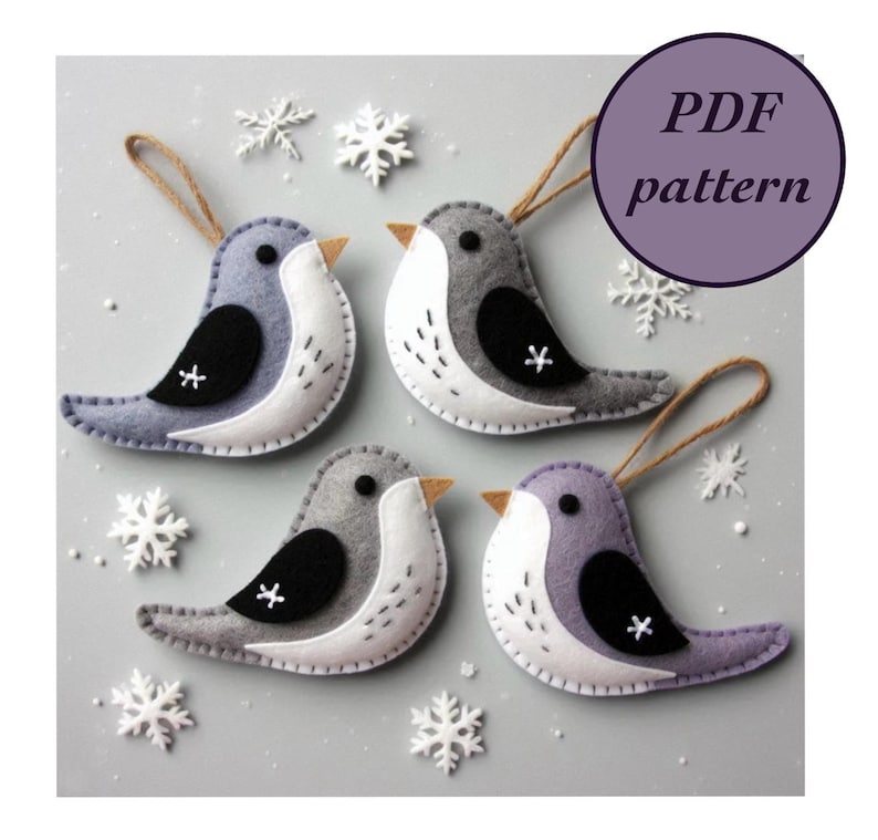 Felt Winter Birds PDF Pattern, Bird Christmas Tree Decor, DIY Sewing ...