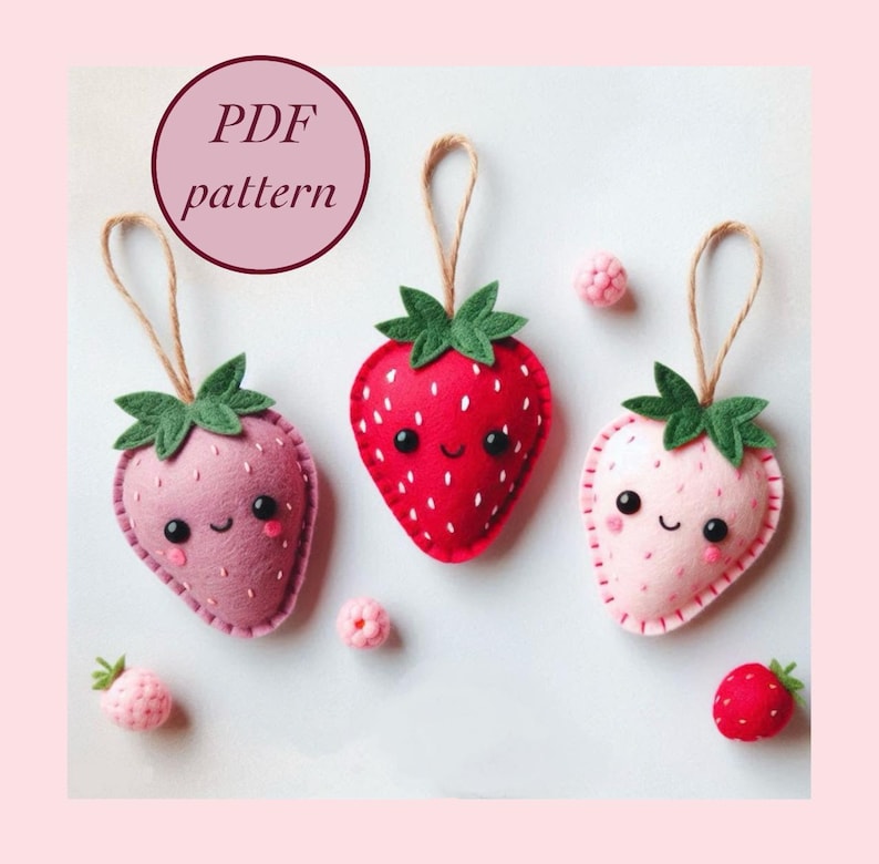 Felt Sweet Strawberry PDF Pattern, Felt Strawberries Fruit Ornament ...