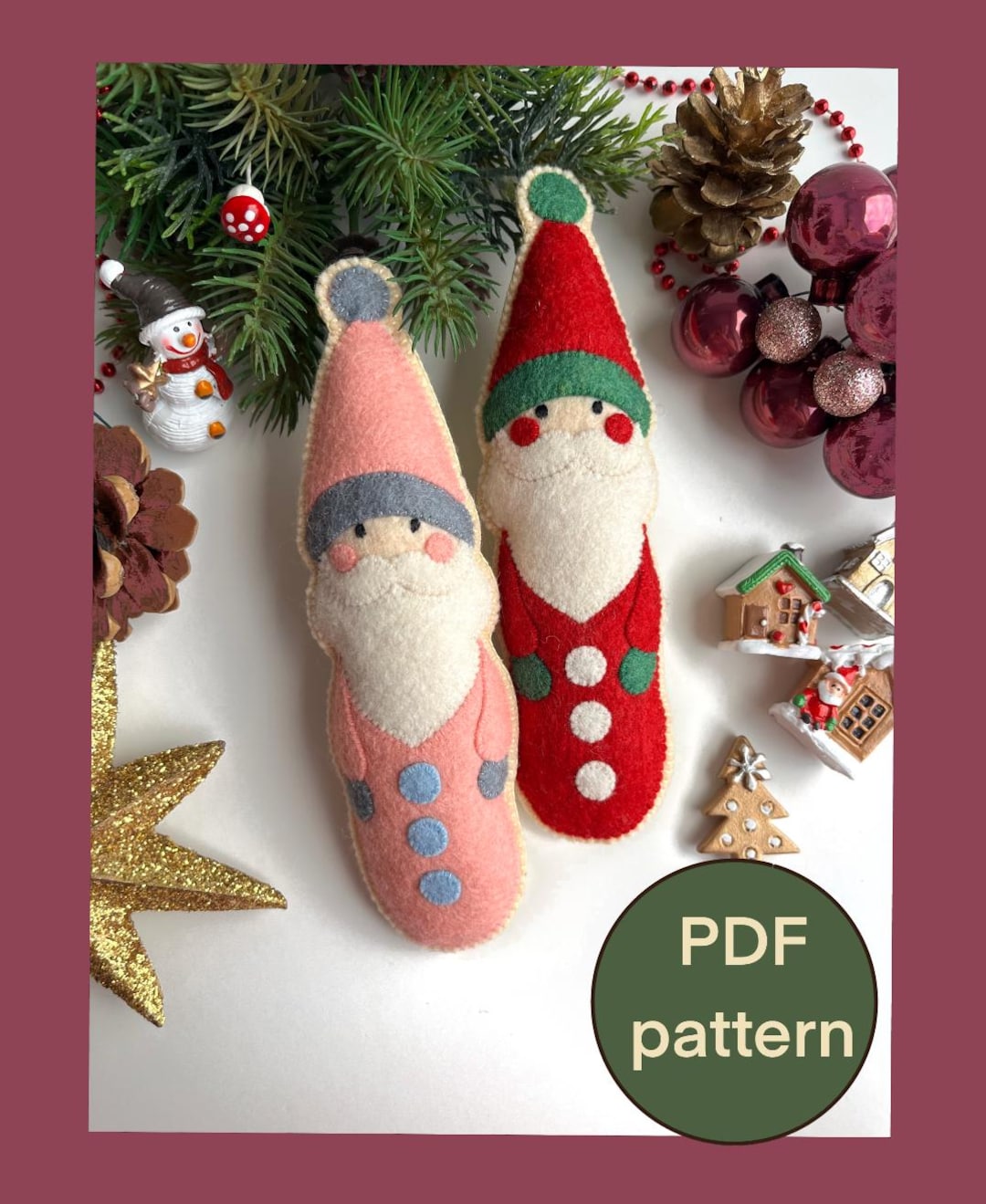 Felt Christmas Santa Claus PDF Pattern, Xmas Felt Tree Decoration, Hand ...