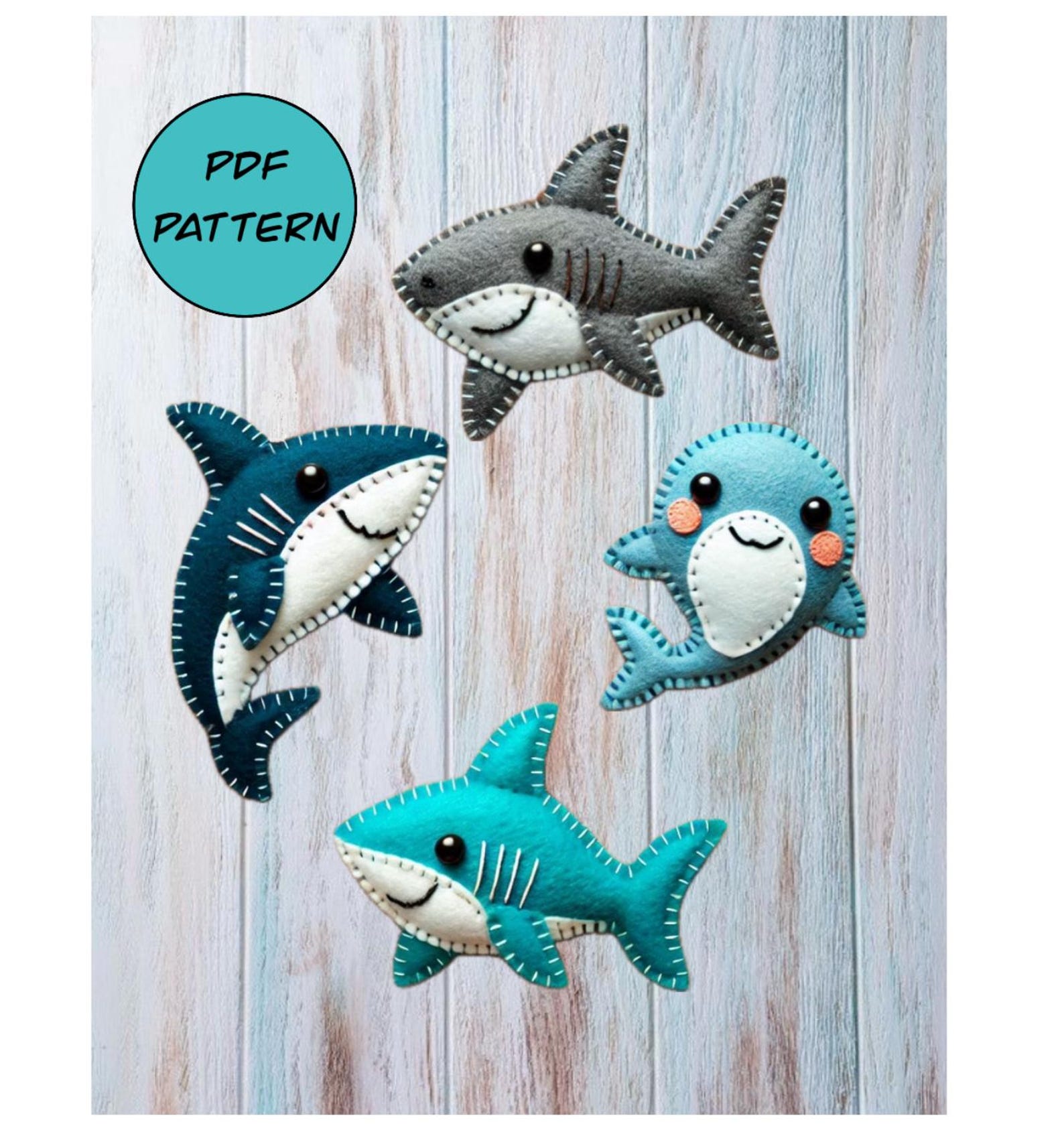 Felt Sharks PDF Pattern, Felt Ocean Animals Sewing PDF, Hand Sewing ...