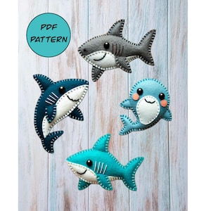 Felt Sharks PDF Pattern, Felt Ocean Animals Sewing PDF, Hand Sewing ...