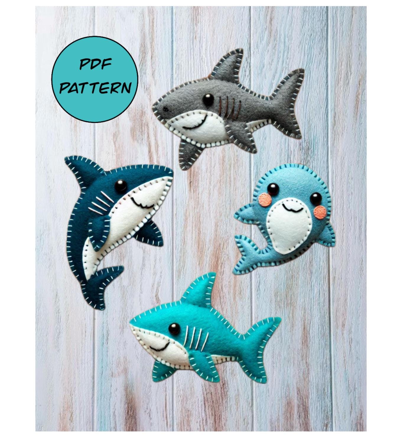 Felt Sharks PDF Pattern, Felt Ocean Animals Sewing PDF, Hand Sewing ...