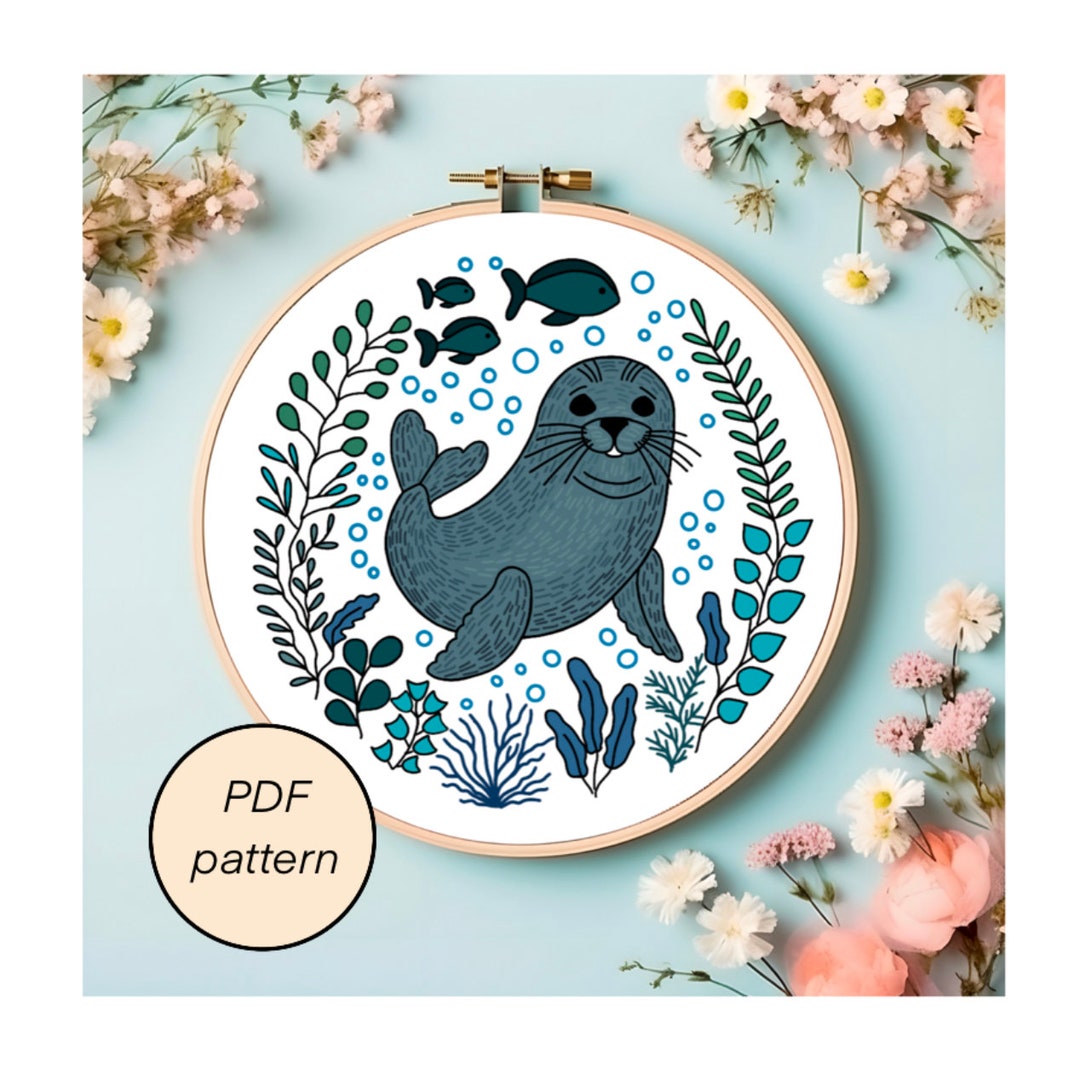 Cute Seal Embroidery Pattern, Animal Embroidery Pattern, Thread ...