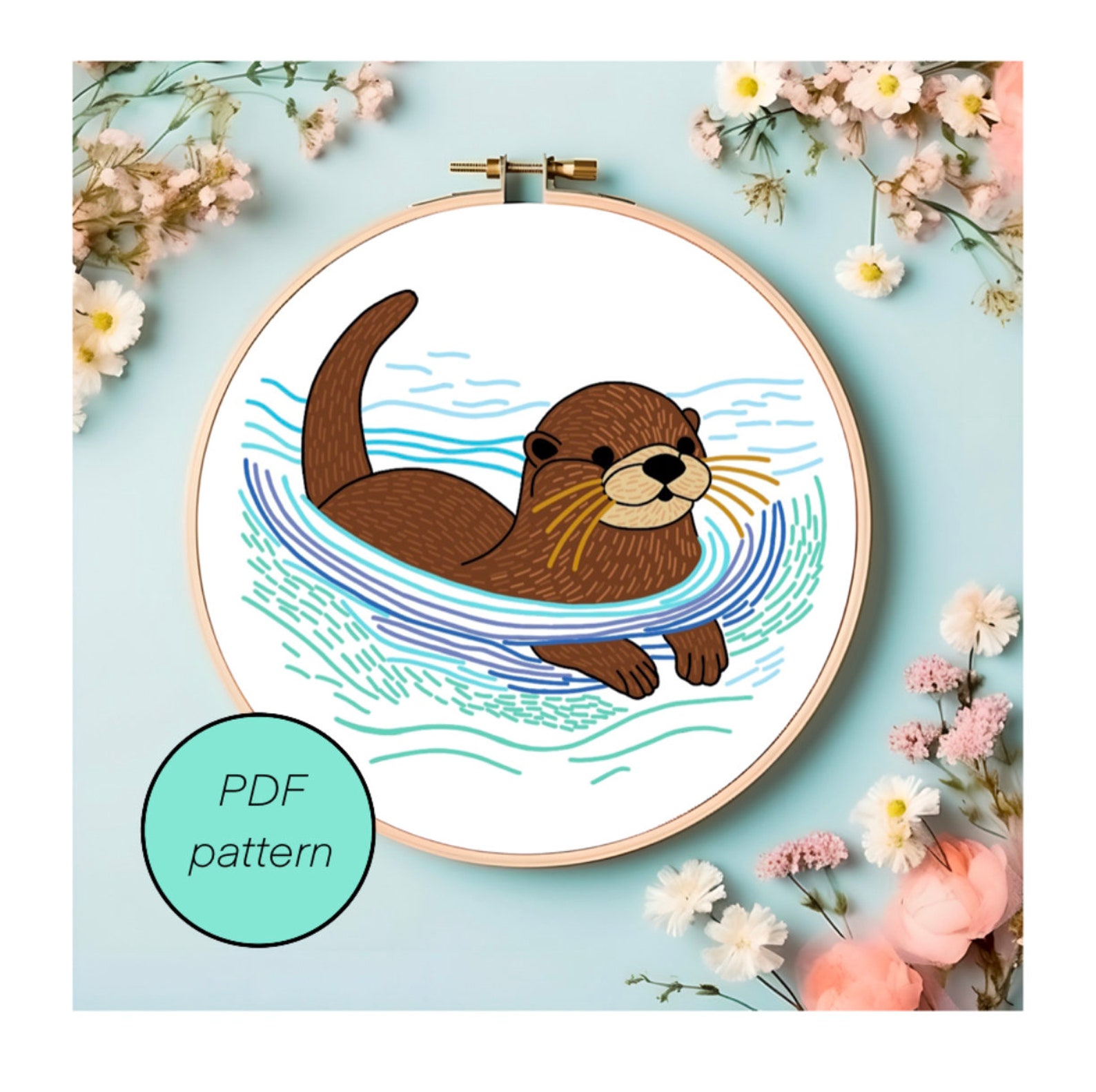Cute Otter Embroidery Pattern, Animal Embroidery Pattern, Thread ...