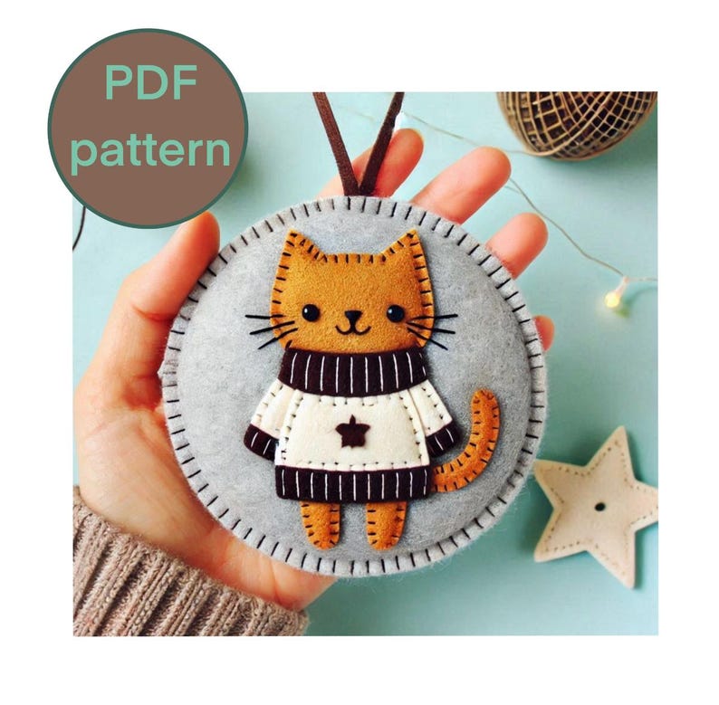 Felt Cute Kitty PDF Pattern, Cat Felt Decoration, Hand Sewing Tutorial ...