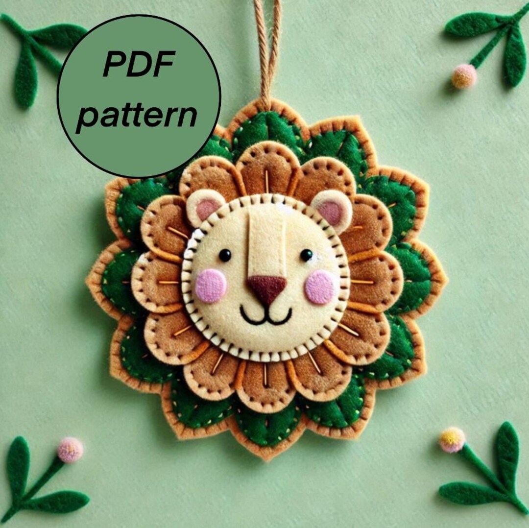 Felt Lion Face PDF Pattern, Felted Woodland Animal Ornament, DIY ...