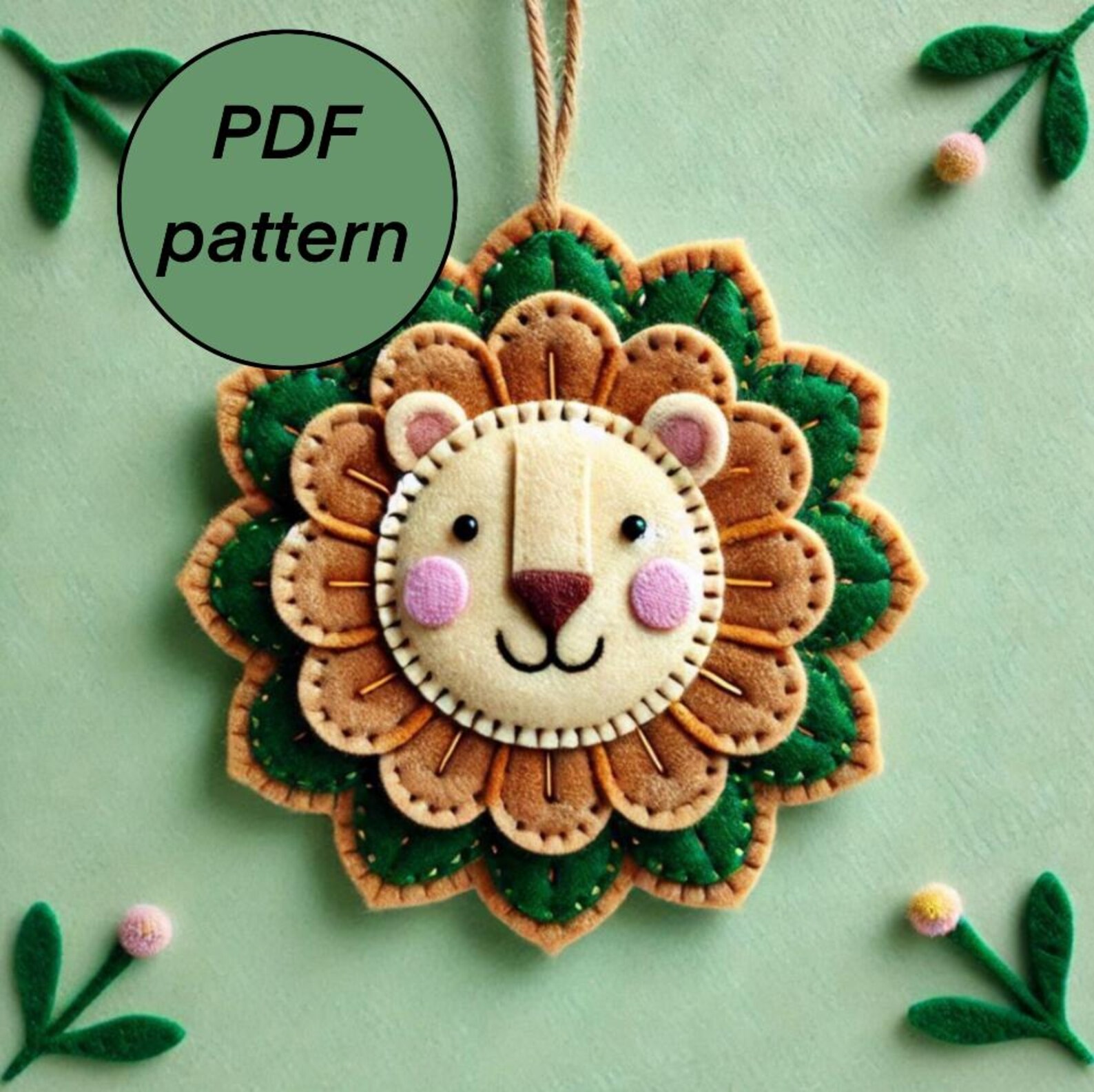 Felt Lion Face PDF Pattern, Felted Woodland Animal Ornament, DIY ...