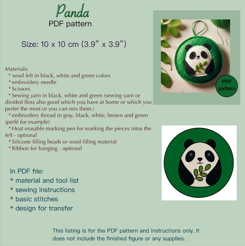 Felt Panda Pattern, Panda Bear PDF Sewing Tutorial, Felt Animals ...