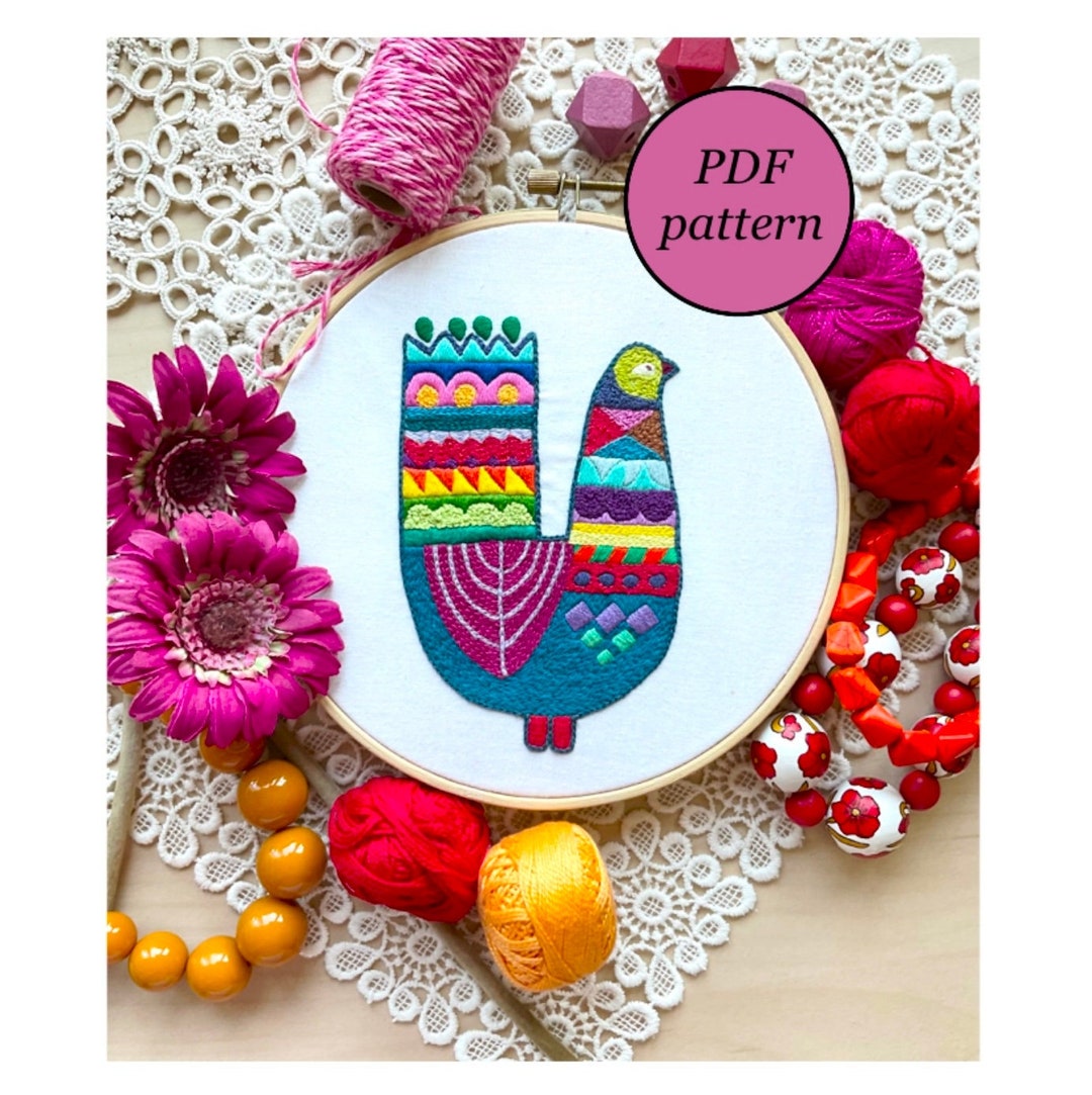 Embroidery PDF Pattern - Scandinavian Folk Bird, Scandi Folklore ...