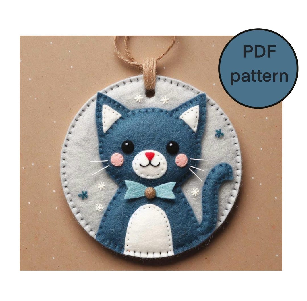 Felt Cute Kitty PDF Pattern, Cat Felt Decoration, Hand Sewing Tutorial ...