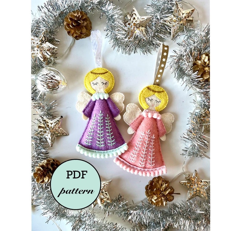 Felt Christmas Angel PDF Pattern, Xmas Felt Angel Tree Decoration, Hand ...