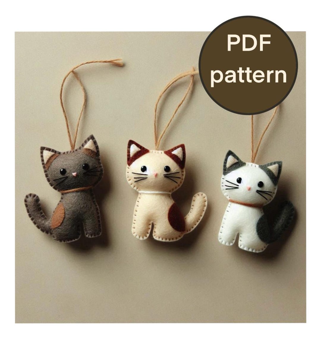 Felt Cute Kitty PDF Pattern, Cat Felt Decoration, Hand Sewing Tutorial ...