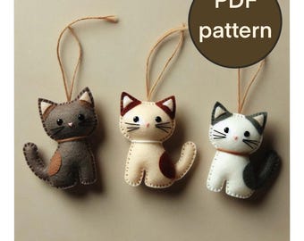 Felt Cute Kitty PDF Pattern, Cat Felt Decoration, Hand Sewing Tutorial ...