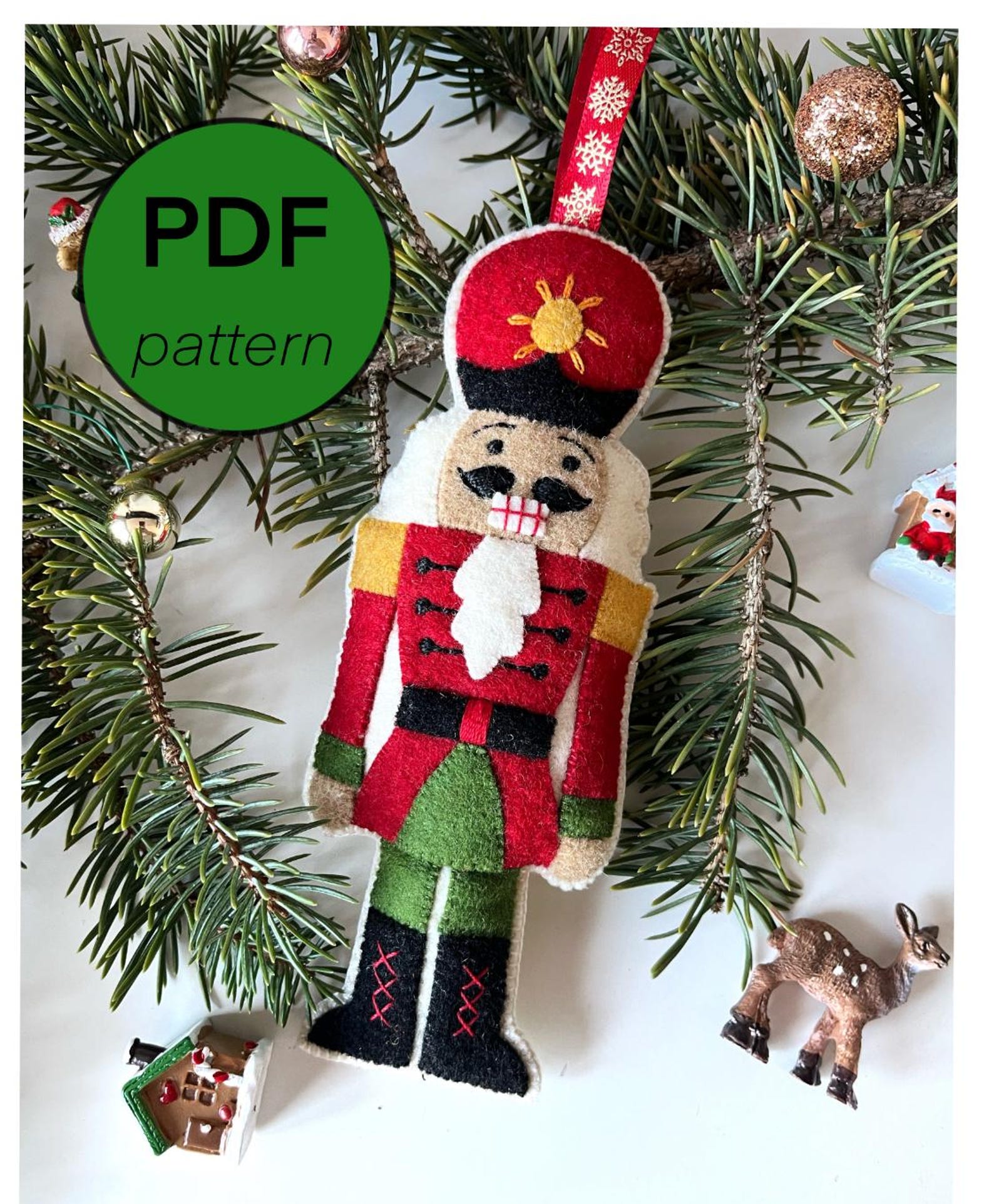 Felt Christmas Nutcraker PDF Pattern, Xmas Felt Tree Decoration, Hand ...