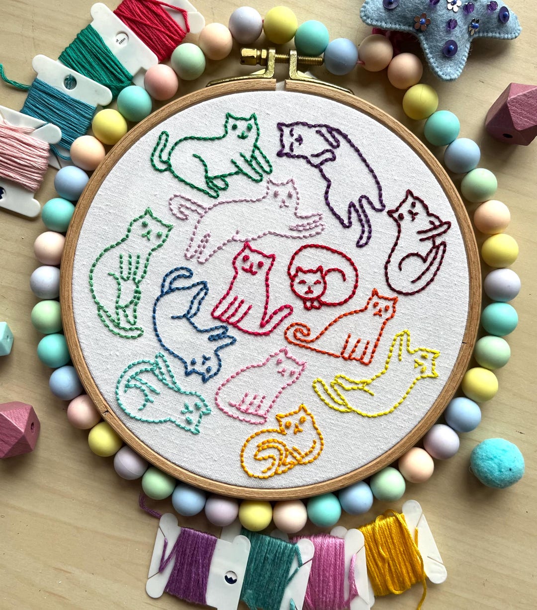 PDF Embroidery Hoop Art, Cat Embroidery Pattern, Enjoying Holiday With ...