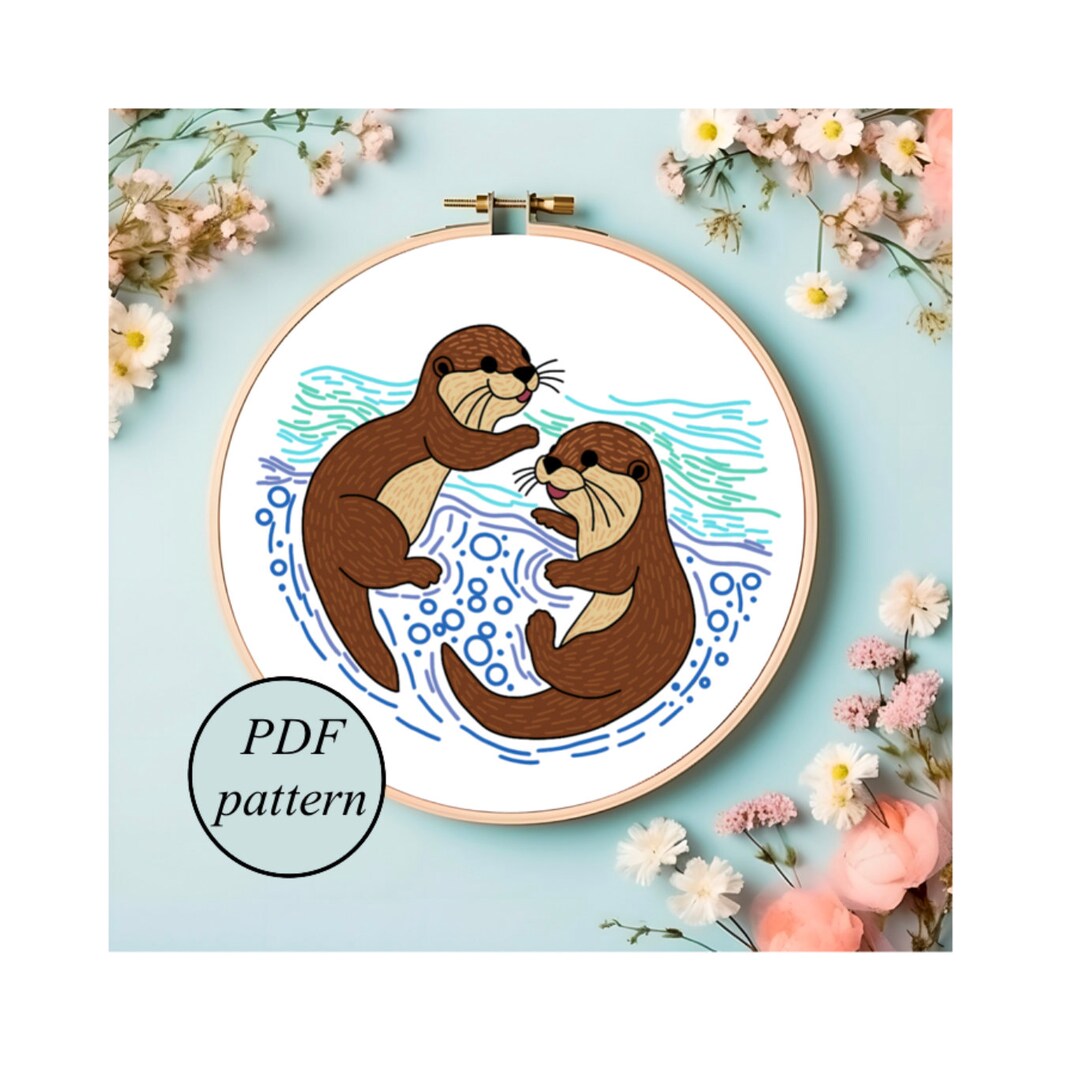Cute Otter Embroidery Pattern, Animal Embroidery Pattern, Thread ...