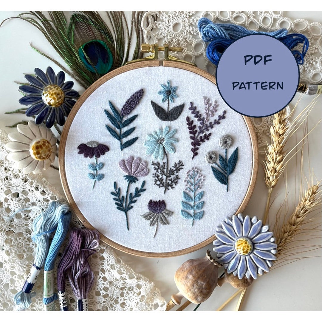Wild Flowers Embroidery Pattern Pdf, Floral Pattern, Botanical ...
