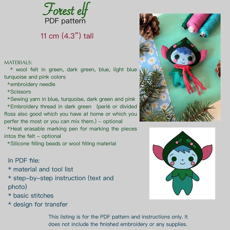 Felt Forest Elf Pdf Pattern Handmade Toy Tutorial Felt Gnome Plush
