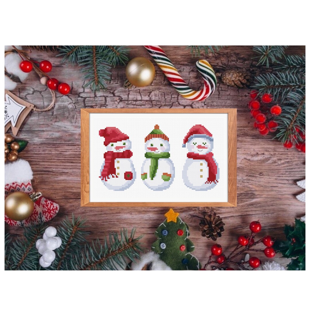 Cute Snowmen Cross Stitch Pattern, Christmas Winter Holiday DIY Xstitch ...