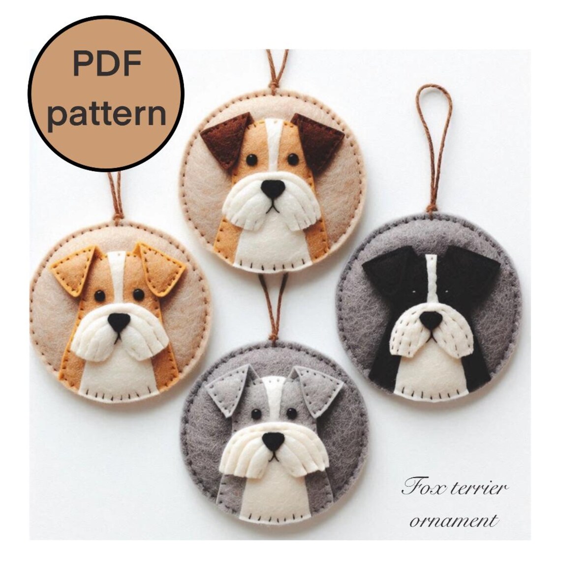 Felt Wirehaired Fox Terrier Dog PDF Pattern, Felt Dog Decoration, Hand ...