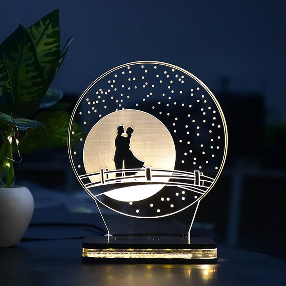 Starlaser LED Moon Acrylic Illusion Light Lamp With Wooden Base & 12V 1 ...