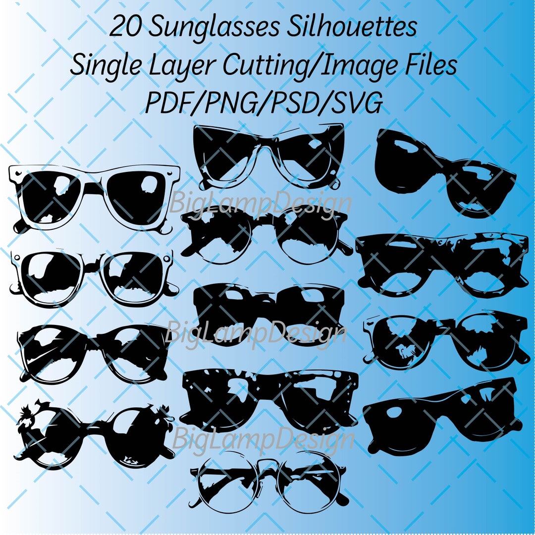 New 20 Sunglasses Silhouettes SVG Pdf 300dpi PNG PSD File Digital ...